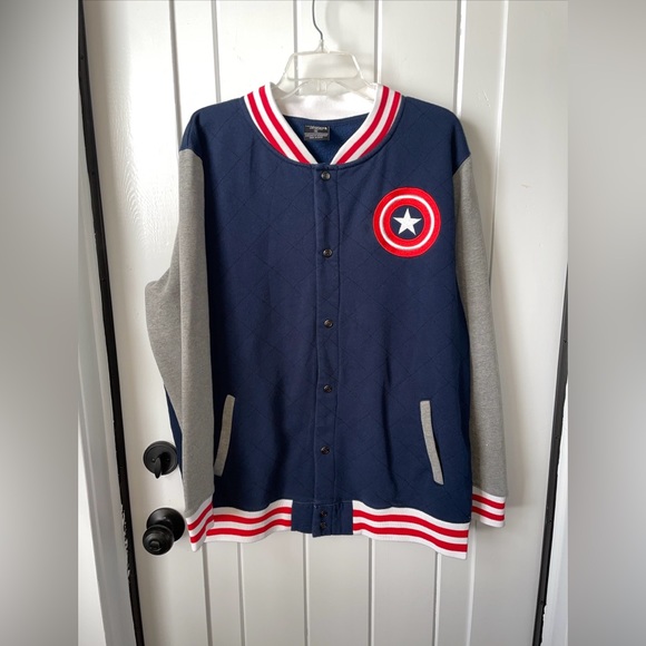 Marvel | Jackets & Coats | Captain America Bomber Jacket Xl Navy Blue ...